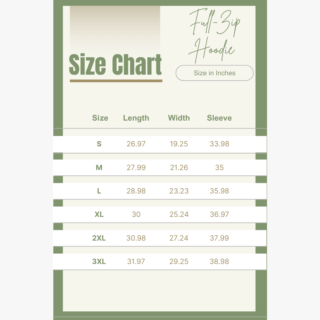 Full Zip Hoodie Size Chart – LAB Guitars & Basses